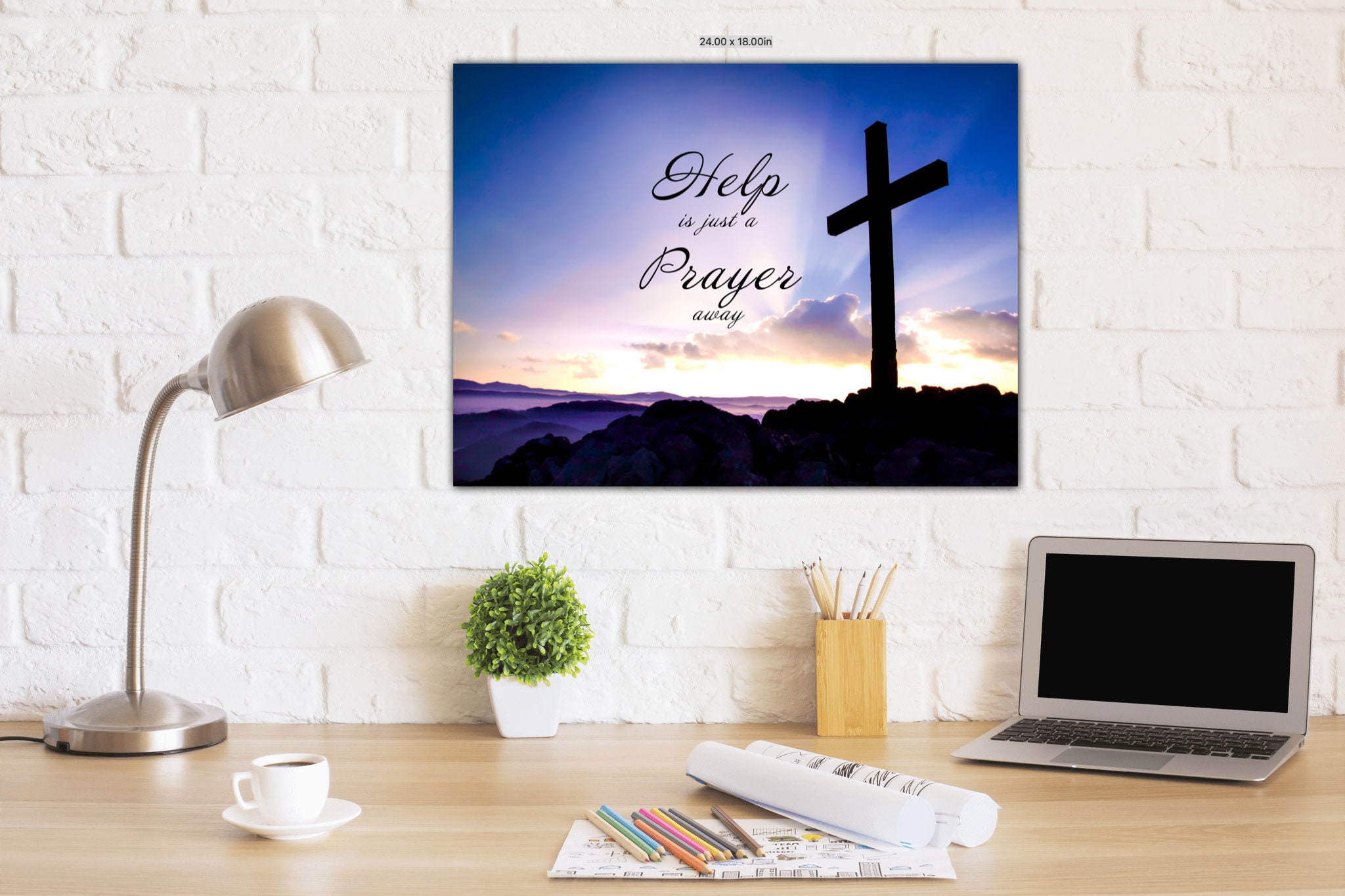 Christian Wall Canvas, Help is Just a Prayer Away, Inspirational Quote ...
