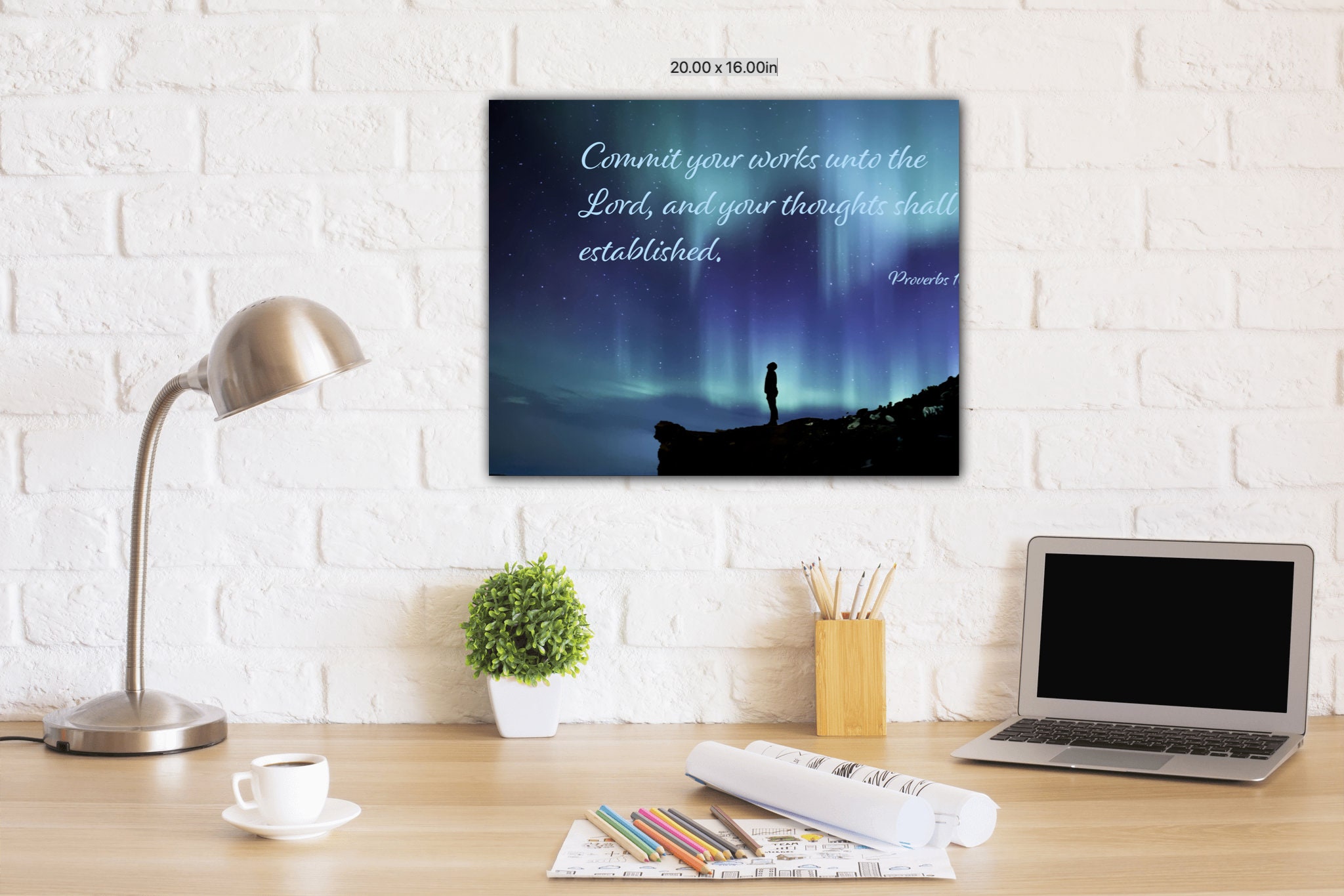 Proverbs 16:3 Aurora Borealis Background,inspirational Art, Canvas Wall ...