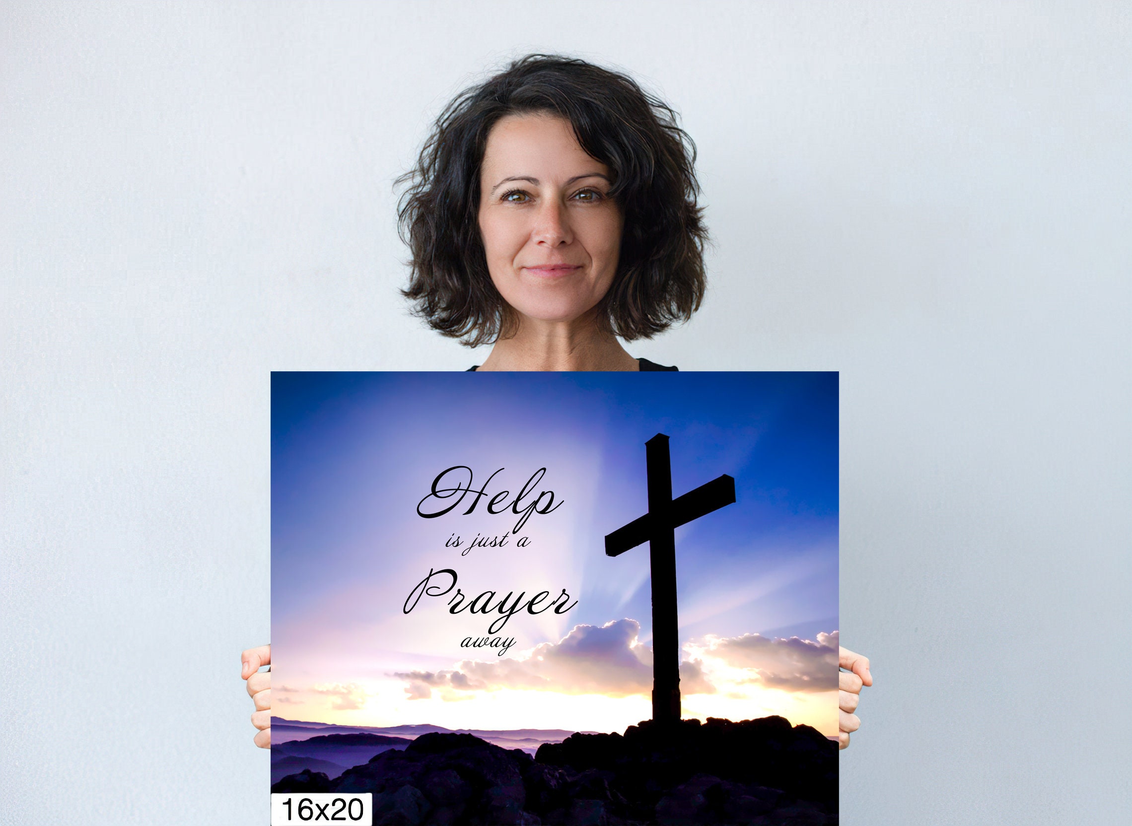 Christian Wall Canvas, Help is Just a Prayer Away, Inspirational Quote ...