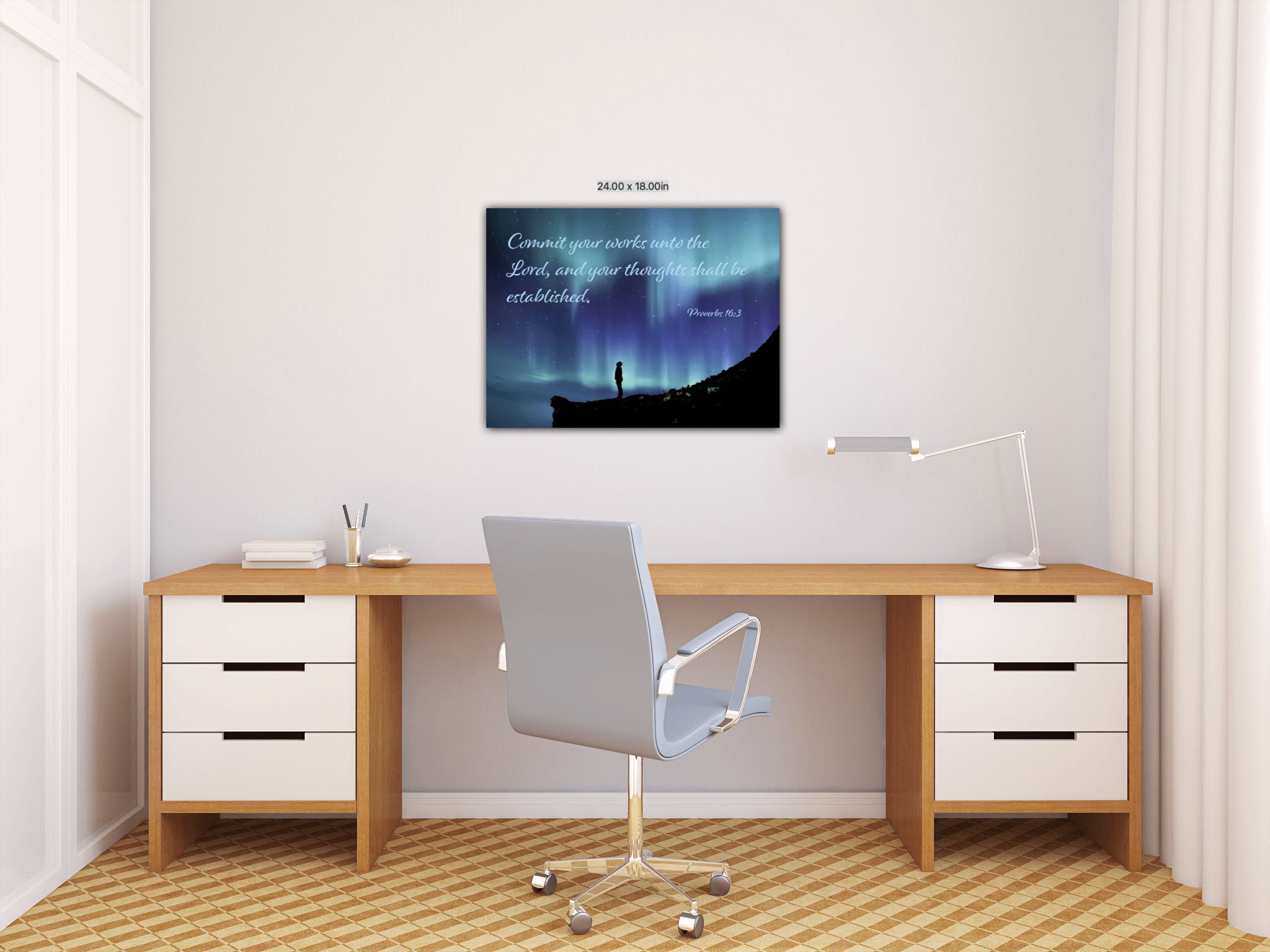 Proverbs 16:3 Aurora Borealis Background,inspirational Art, Canvas Wall ...