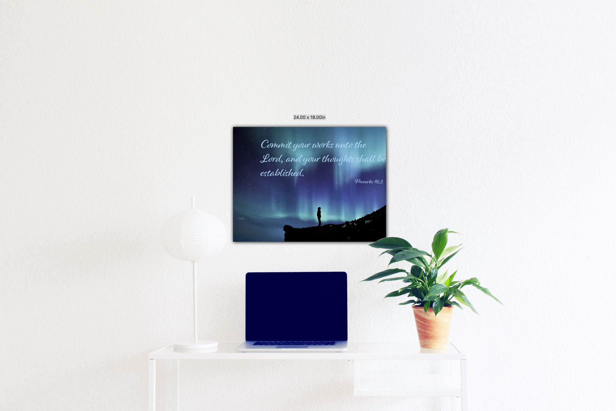 Proverbs 16:3 Aurora Borealis Background,inspirational Art, Canvas Wall ...