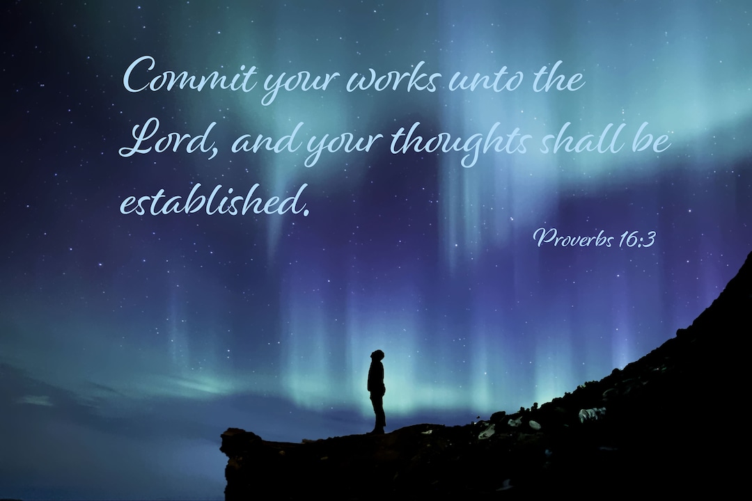 Proverbs 16:3 Aurora Borealis Background,inspirational Art, Canvas Wall ...