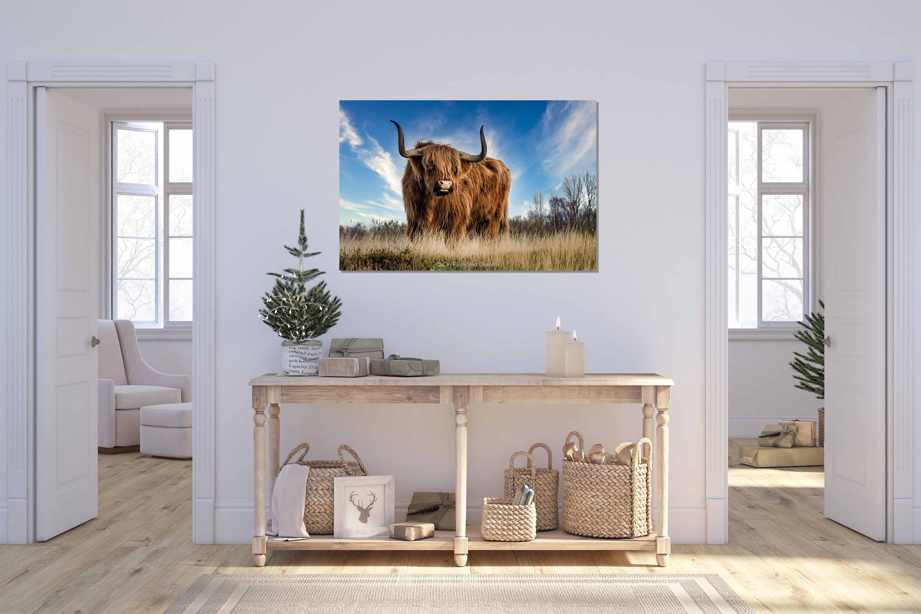 Highland Cow Canvas, Farmhouse Wall Decor, Highland Cow Photo Print ...