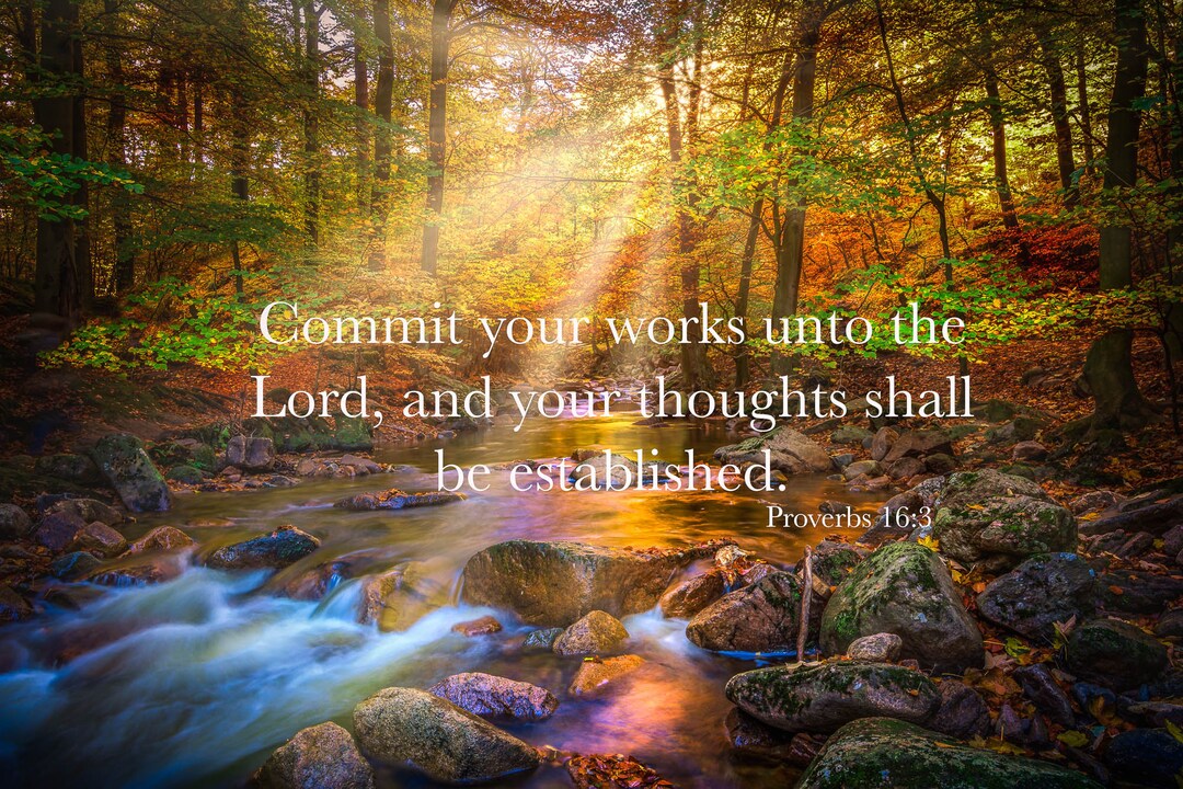 Proverbs 16:3, Inspirational Canvas Wall Art Prints, Autumn Forest ...