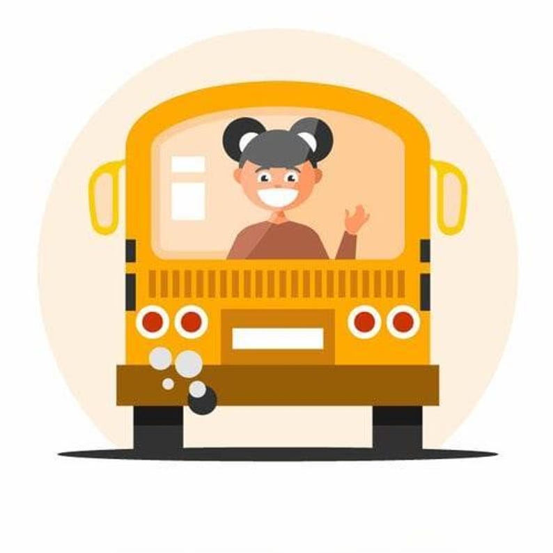 School Bus Clip Art, Playful Girl Cartoon (JPG, Commercial Use) - Etsy