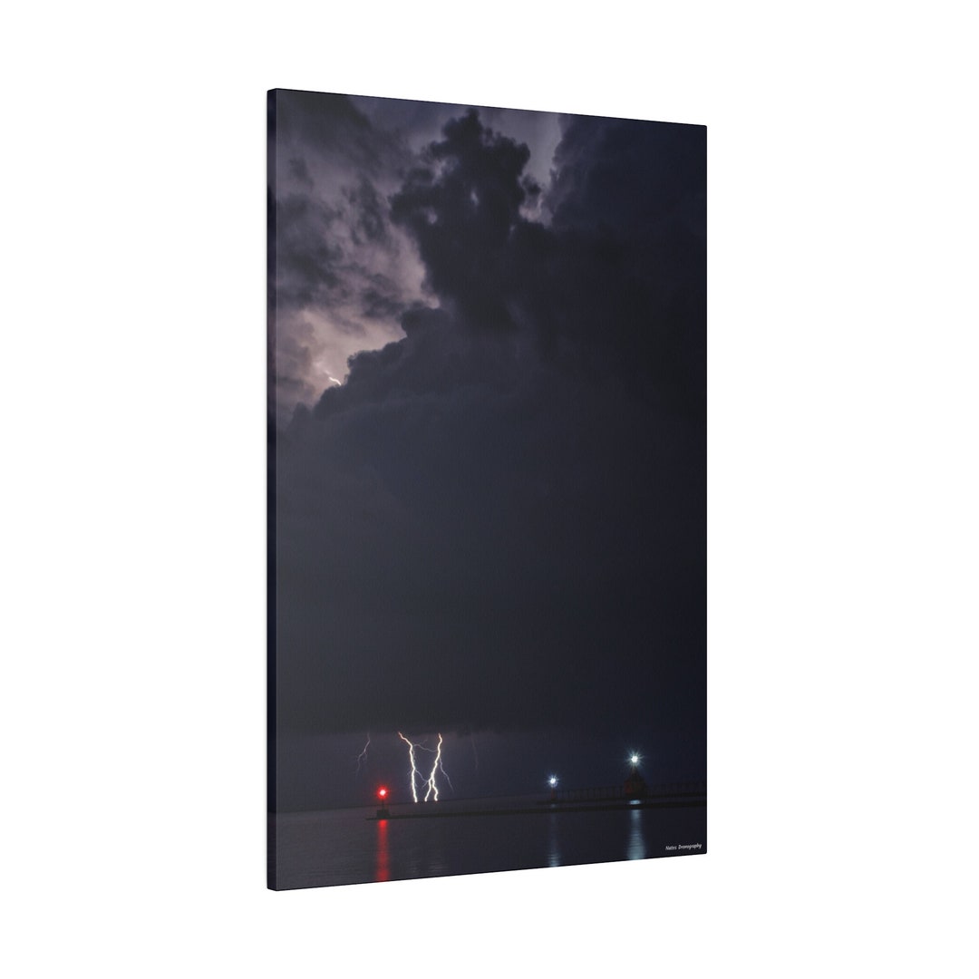 Canvas Wall Art Vertical, Full Wrap, Storm Clouds and A Lighthouse ...