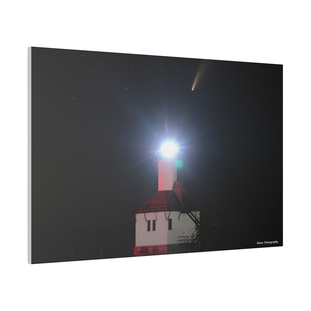 Canvas Wall Art, Not Full Wrap, Comet Over the Lighthouse, Ready to ...