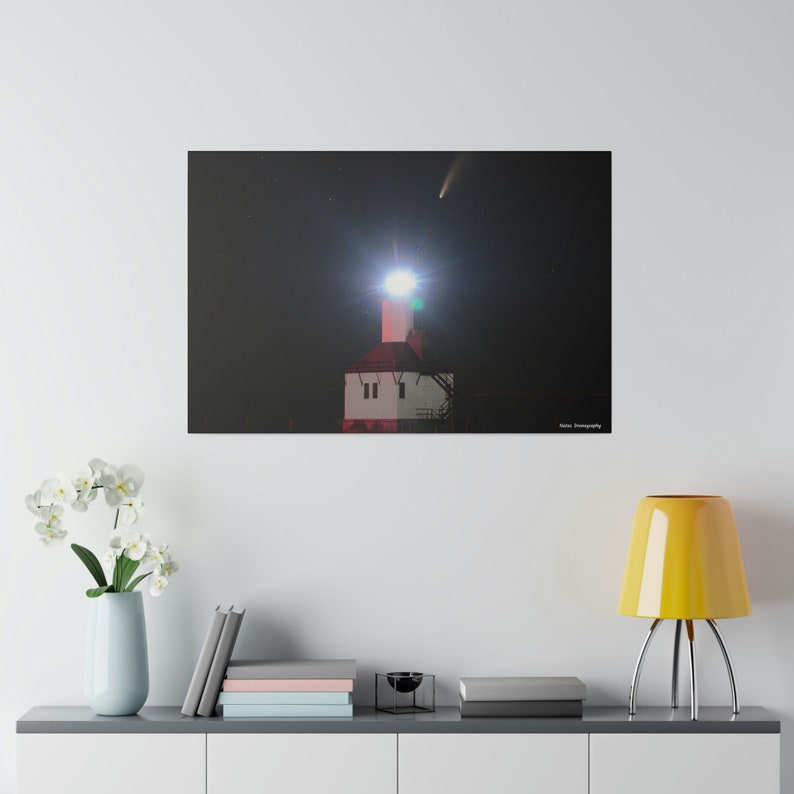 Canvas Wall Art, Not Full Wrap, Comet Over the Lighthouse, Ready to ...
