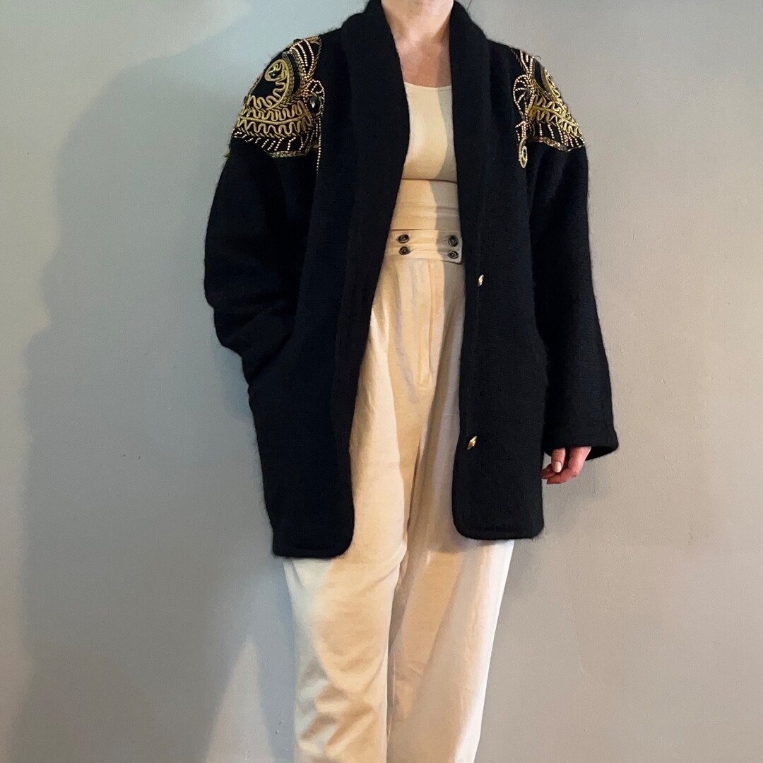 Vintage Wool Blend Swacket: Embroidered Shoulder Cardigan Jacket - Etsy