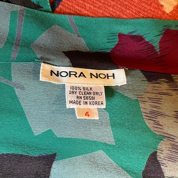 Vintage Nora Noh Green Floral Silk Wrap Dress Size 4 Gem