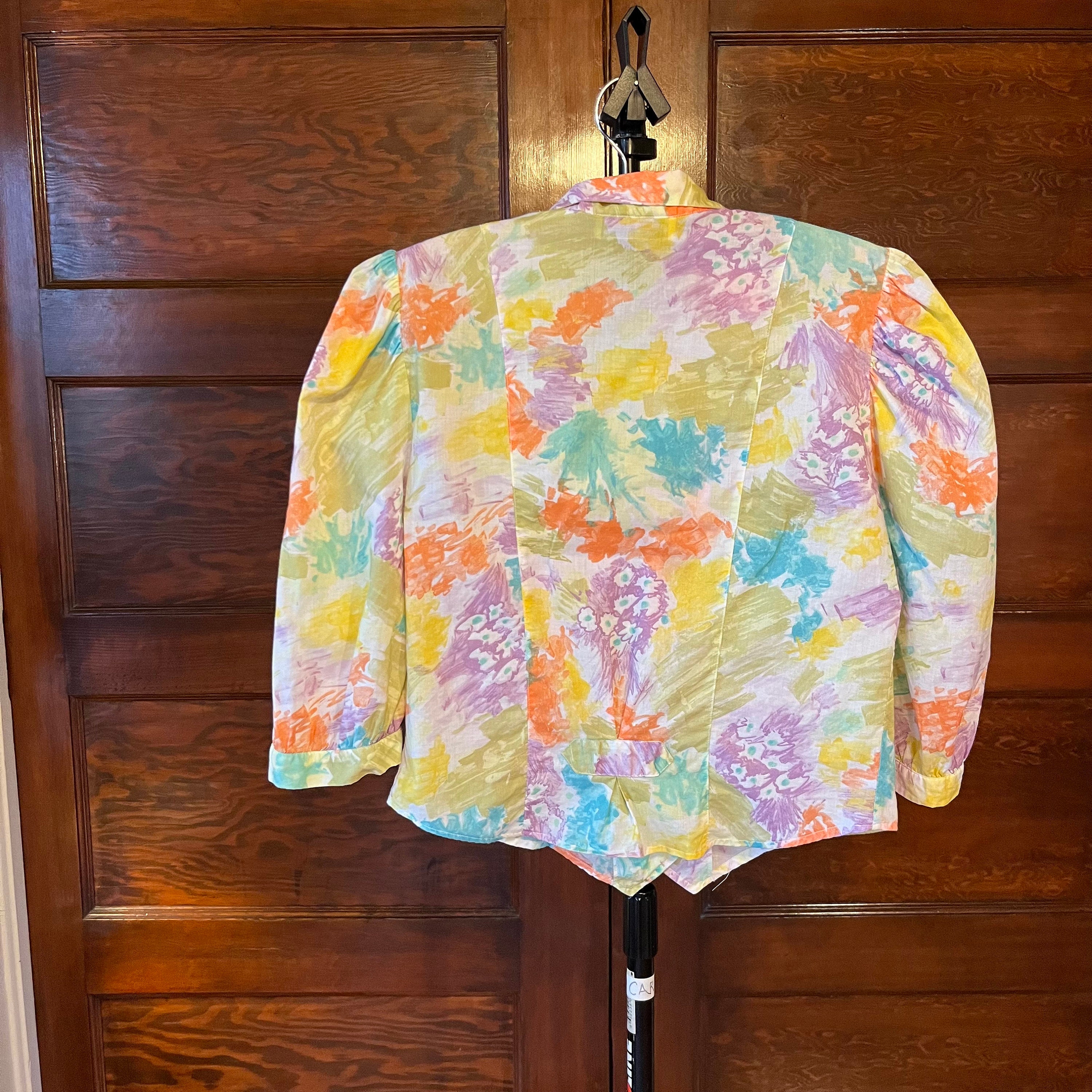 Vintage Jean Chancel Pastel Floral Cropped Blouse Vest Front Puff ...