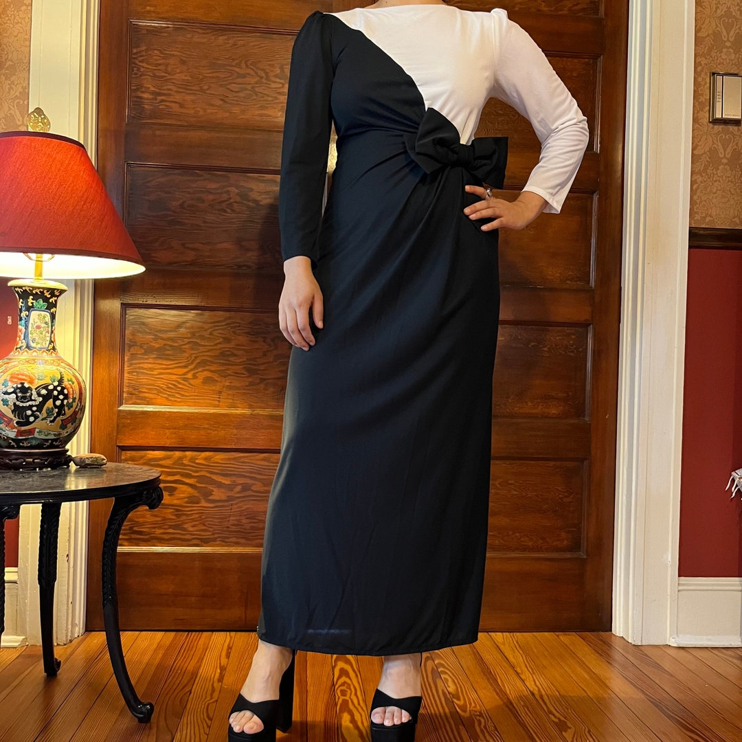 Vintage Jeri New York Black and White Bow Tie Maxi Dress - Etsy