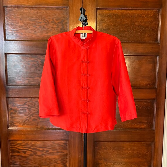 Vintage Blouse Bright Red Raw Silk Chinese Blouse Fro… - Gem