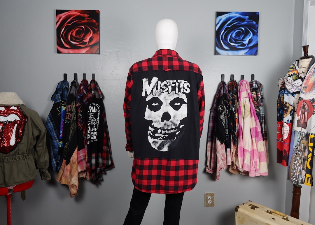 Handmade Upcycled Misfits Crimson Ghost Red Black Buffalo Plaid Flannel ...
