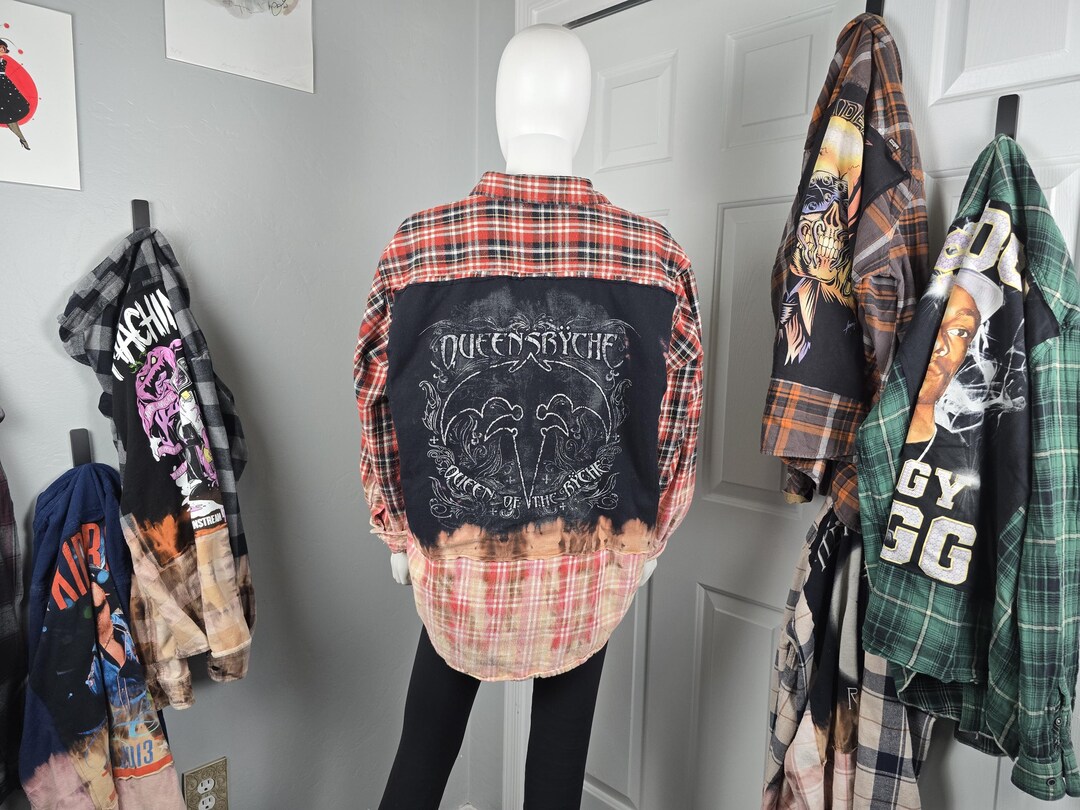Upcycled Queensryche Bleach Dip Flannel Queen of the Ryche One of a ...