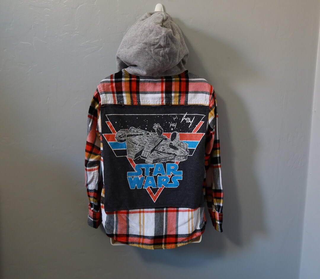 Handmade Upcycled Star Wars Milennium Falcon Flannel Hoodie Child Youth ...