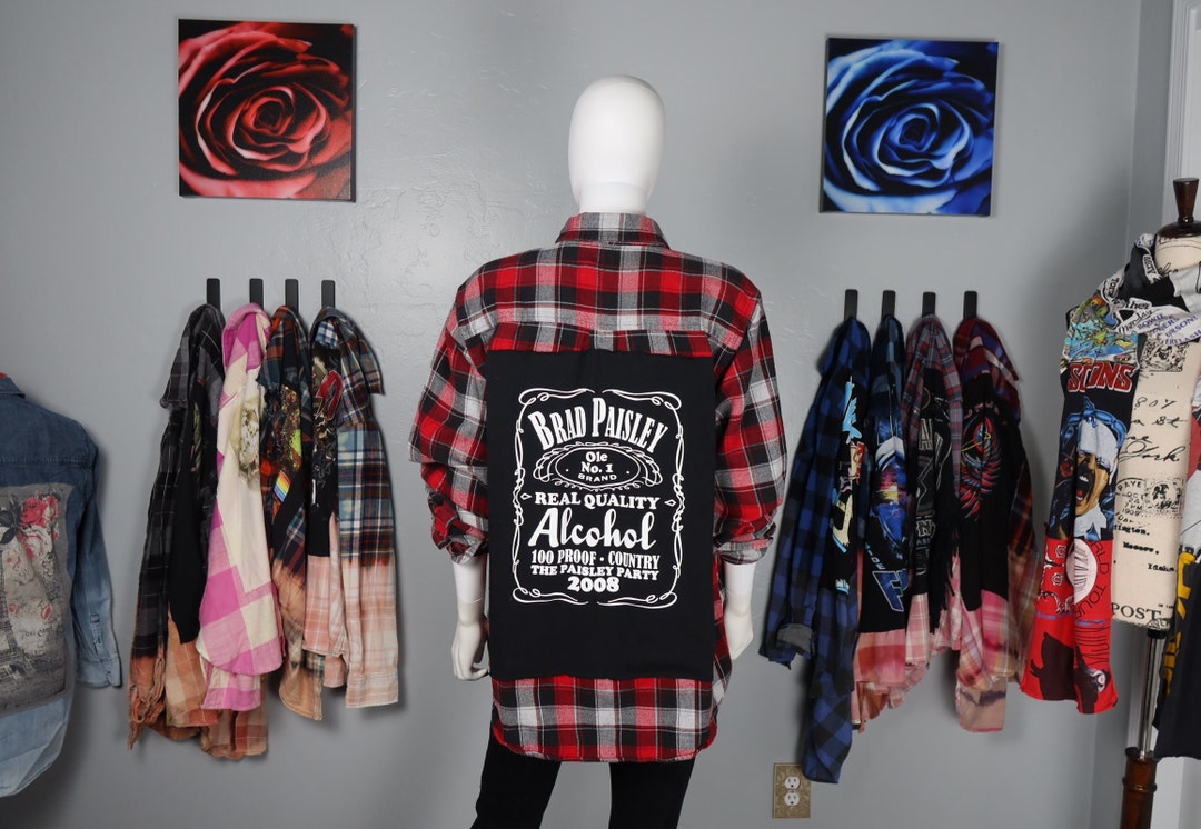 Handmade Upcycled Brad Paisley Distressed Flannel Shacket Red Black One ...