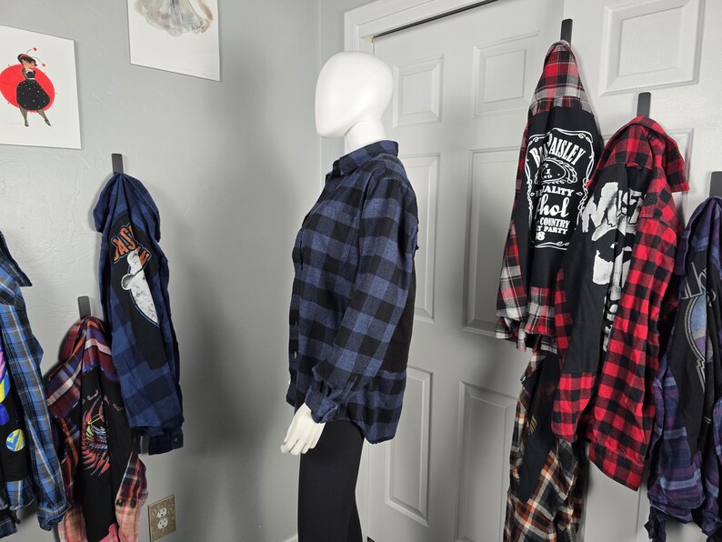 Upcycled Wednesday Addams Grim Reaper Flannel Shirt: Distressed Blue ...