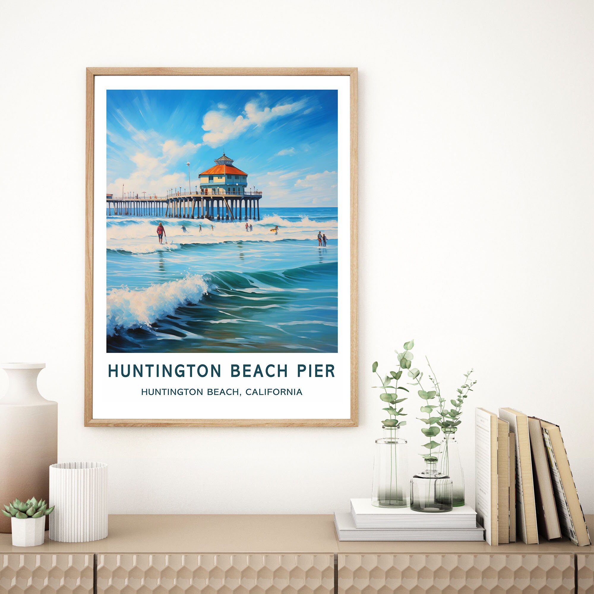 Huntington Beach Pier Travel Print Wall Art Huntington Beach Pier Surf ...