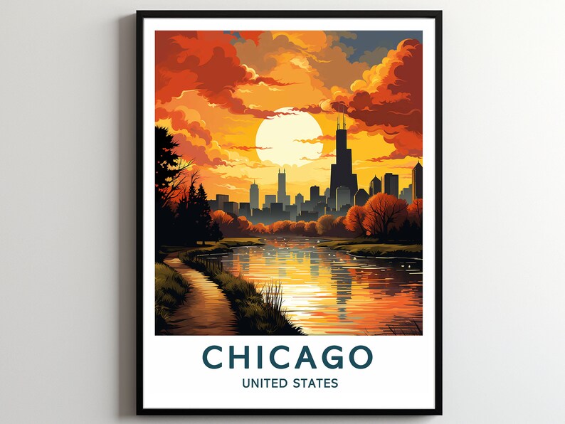 Chicago Travel Print Wall Art Chicago Wall Hanging Home Décor Chicago ...