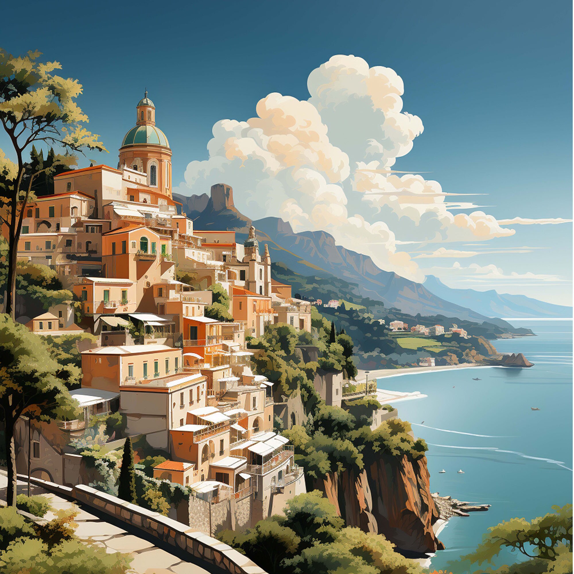 Amalfi Coast Travel Print Wall Art Amalfi Coast Wall Hanging Home Décor ...