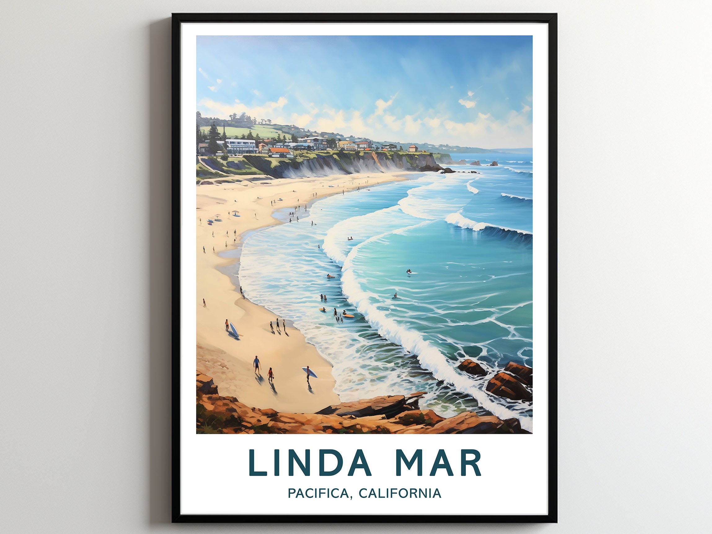 Linda Mar Travel Print Wall Art Linda Mar Surf Poster Linda Mar Surfing ...
