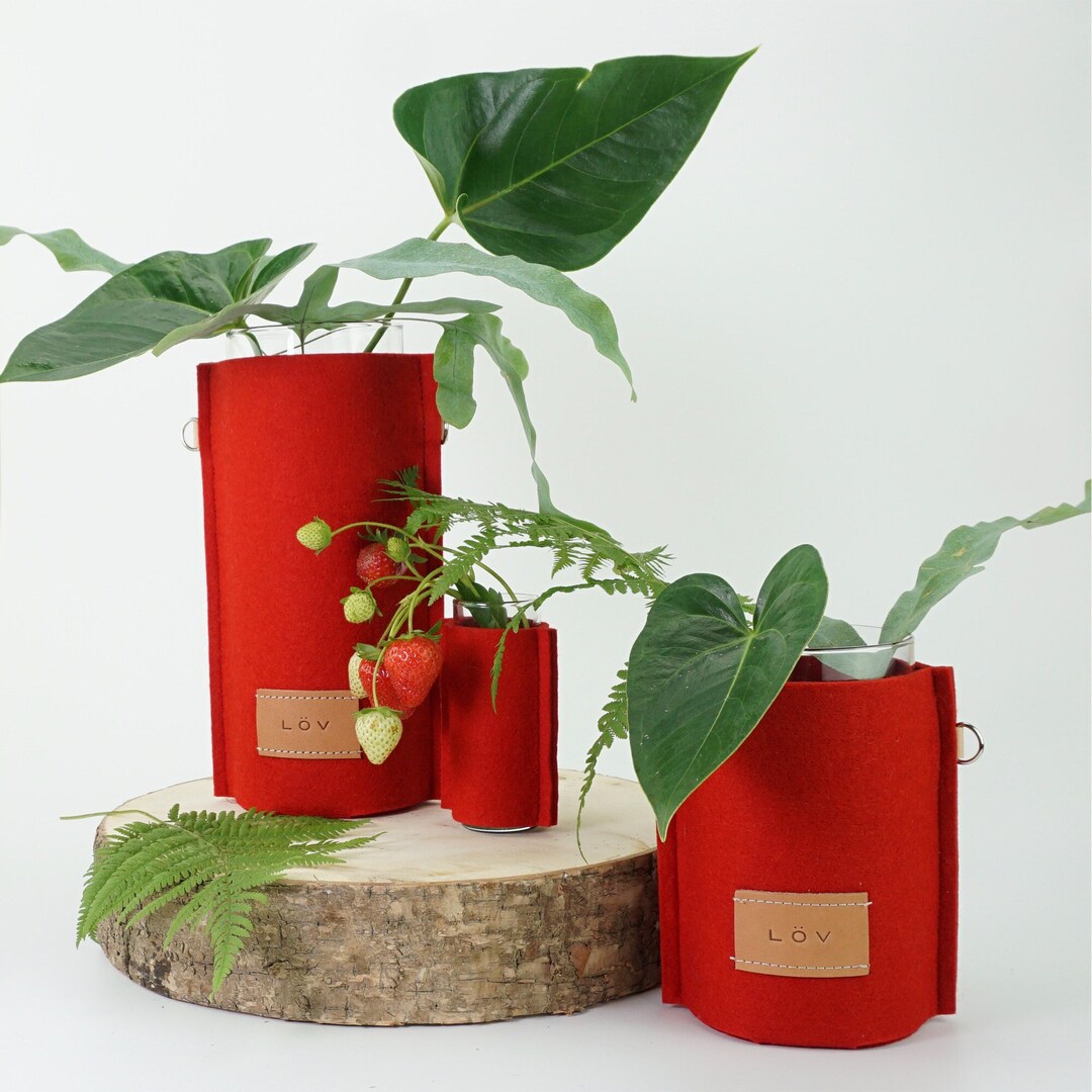 Nordic Felt Vase Lingon Red Merino Wool Felt Vase Cover - Etsy