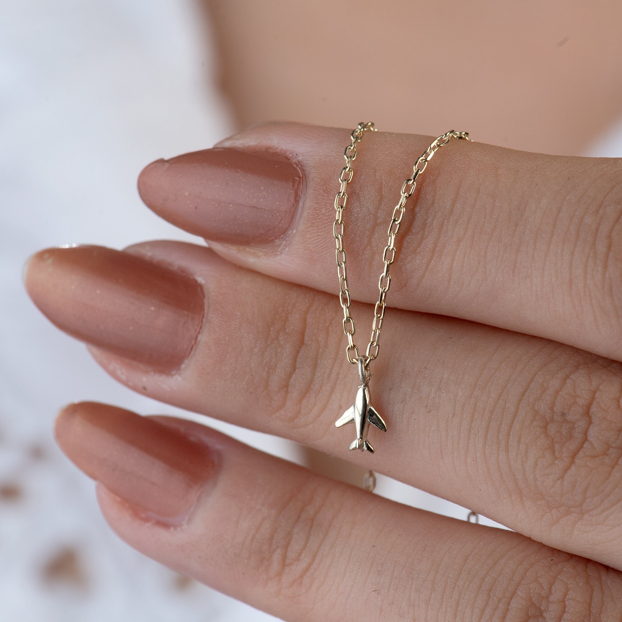 14K Solid Gold Plane Necklace Tiny Plane Necklace 14K - Etsy