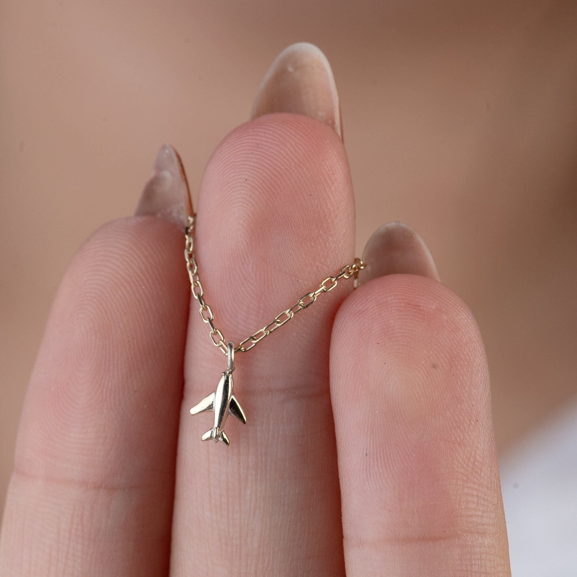 14K Solid Gold Plane Necklace Tiny Plane Necklace 14K - Etsy