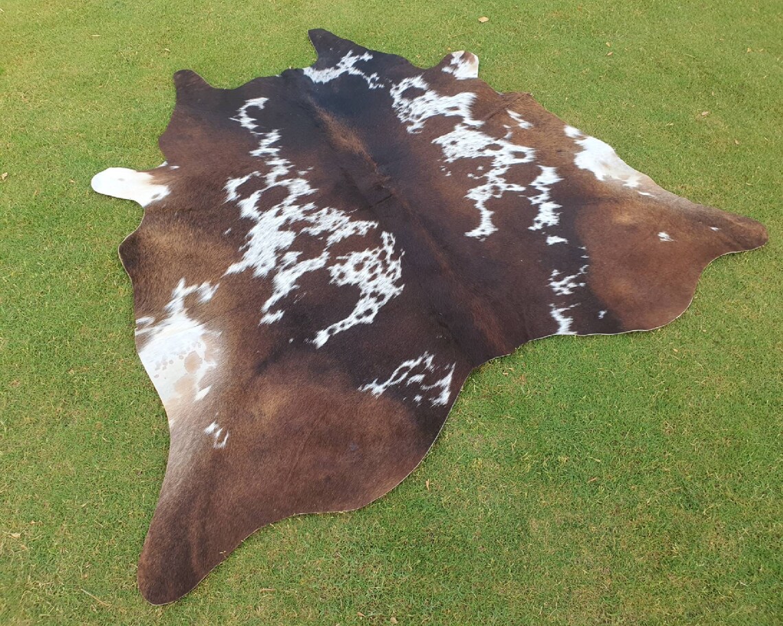 Cowhide Tricolor Real Cow Skin Rug - Brown White Natural Cowhide Area ...