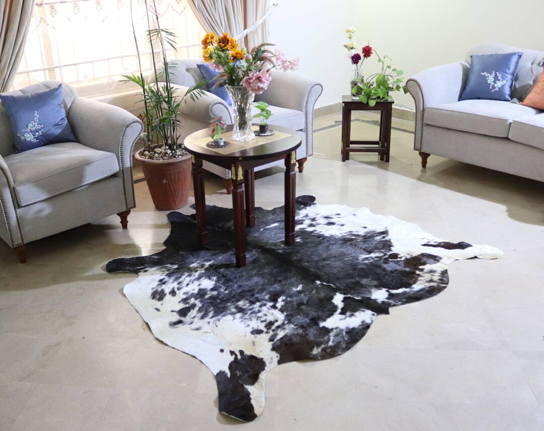 Cowhide Rug, Black and White Cow Skin Rug, Unique Print Cow Hide for ...