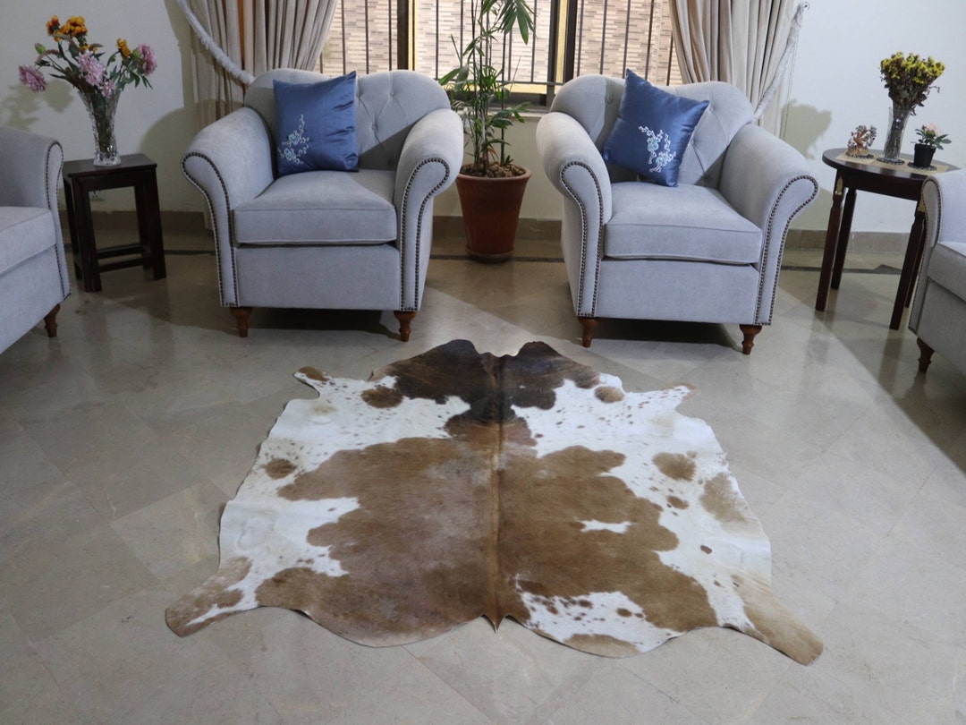 Exclusive Brazilian Cowhide Rug, Brown and White Tricolor Real Cow Skin ...