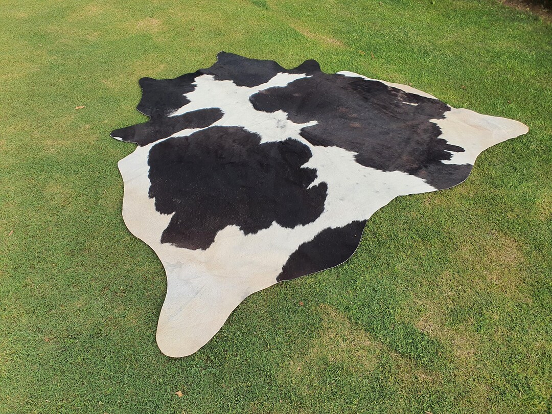 Black and White Cowhide Area Rug, Brazilian Cow Skin Rug, Large Cowhide ...
