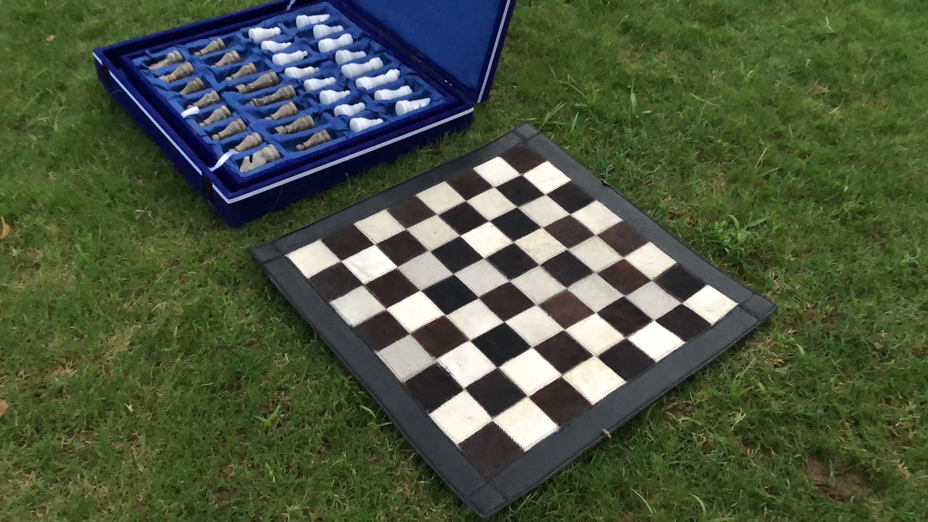 Unique Chess Board Cowhide Chess Set With Marble Pieces - Etsy