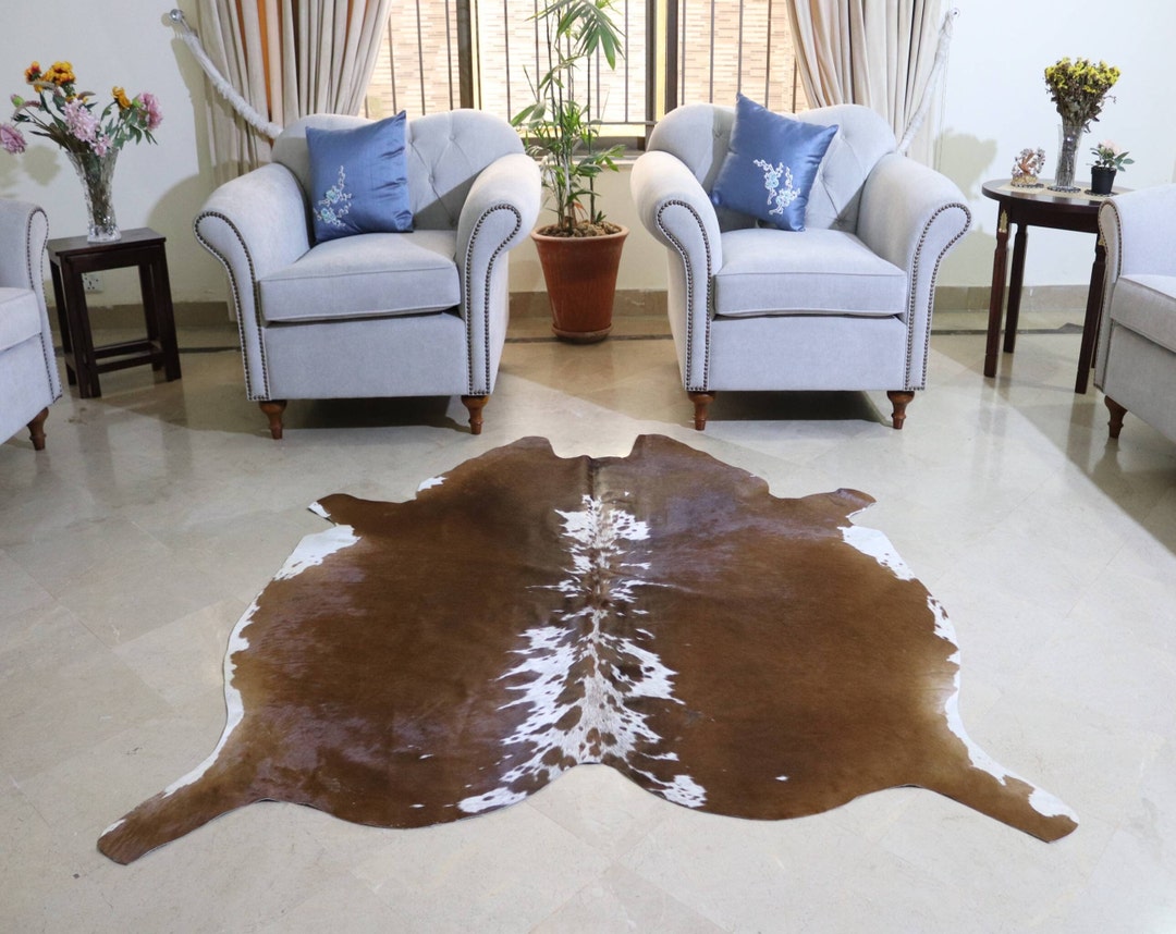 Brown and White Cow Hide Brazilian Cow Skin Rug Western Cow Hide Area ...