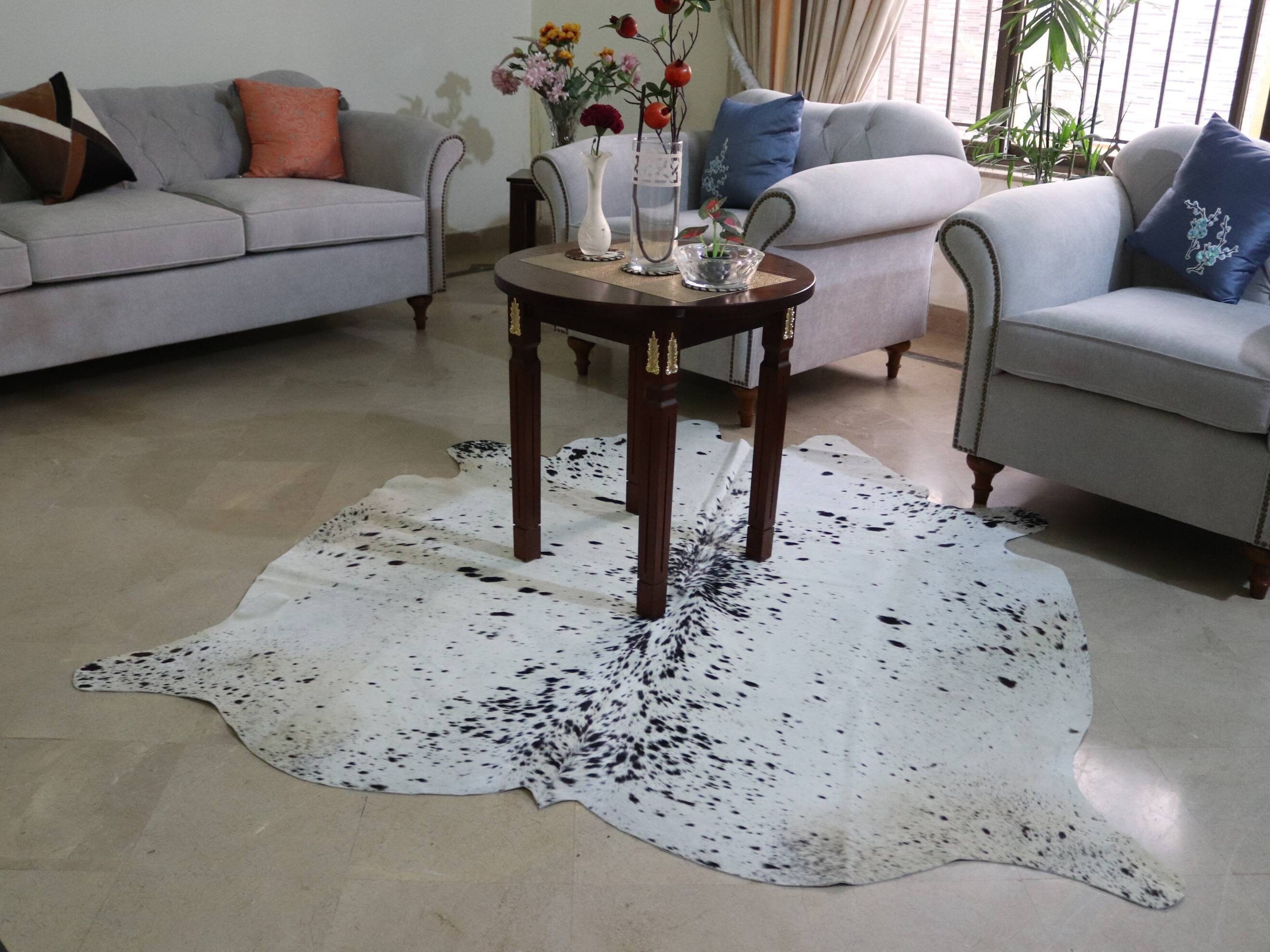 Exotic Cowhide Rug - Black Spotted Cow Skin Rug - Large Area Rug for ...