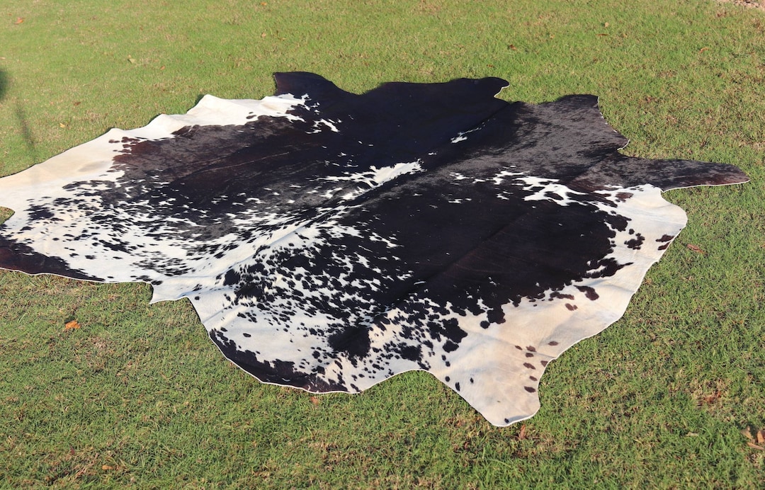 Real Cowhide Rug Black and White - Speckled Black Cow Skin Leather Rug ...