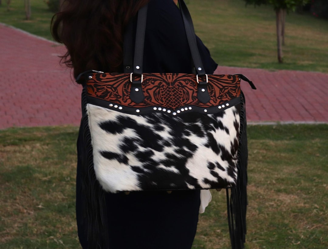 Handmade Cowhide Tote Bag, Cowhide Tote Handbag, Western Cowhide Purse ...