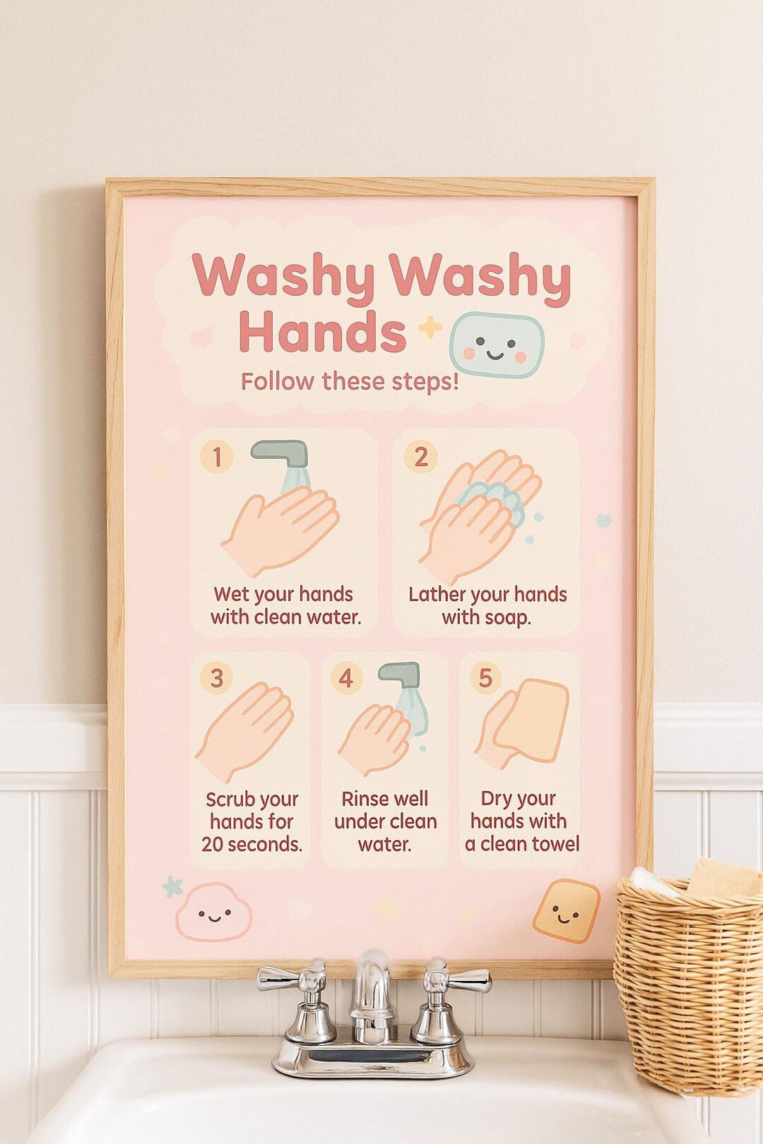 Kawaii Handwashing Poster | Cute Wash Your Hands Printable | Pastel ...