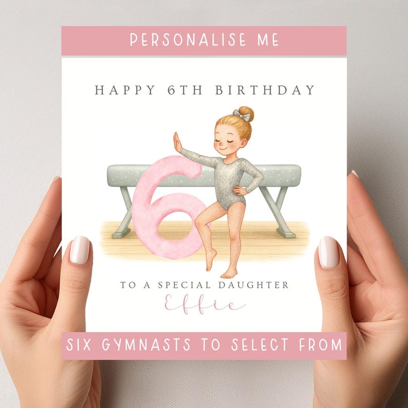 Personalised Gymnastics Birthday Card | Watercolor Gymnast, Any Age ...