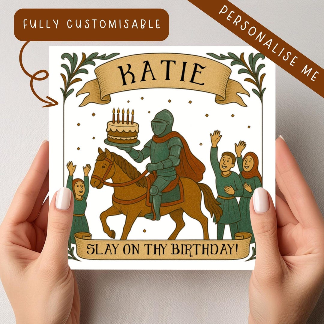 Personalised Medieval Knight Birthday Card: Funny Gothic Illustration ...