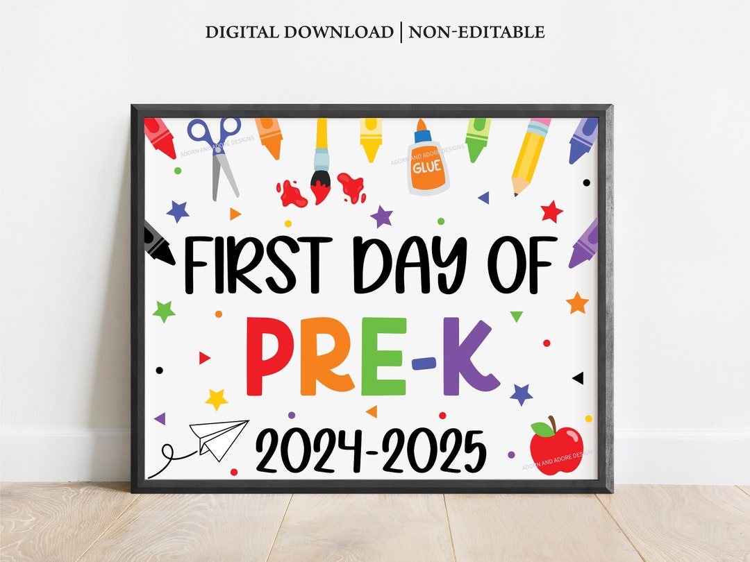 First Day of Pre K Sign, Printable First Day of Pre K Sign, First Day ...