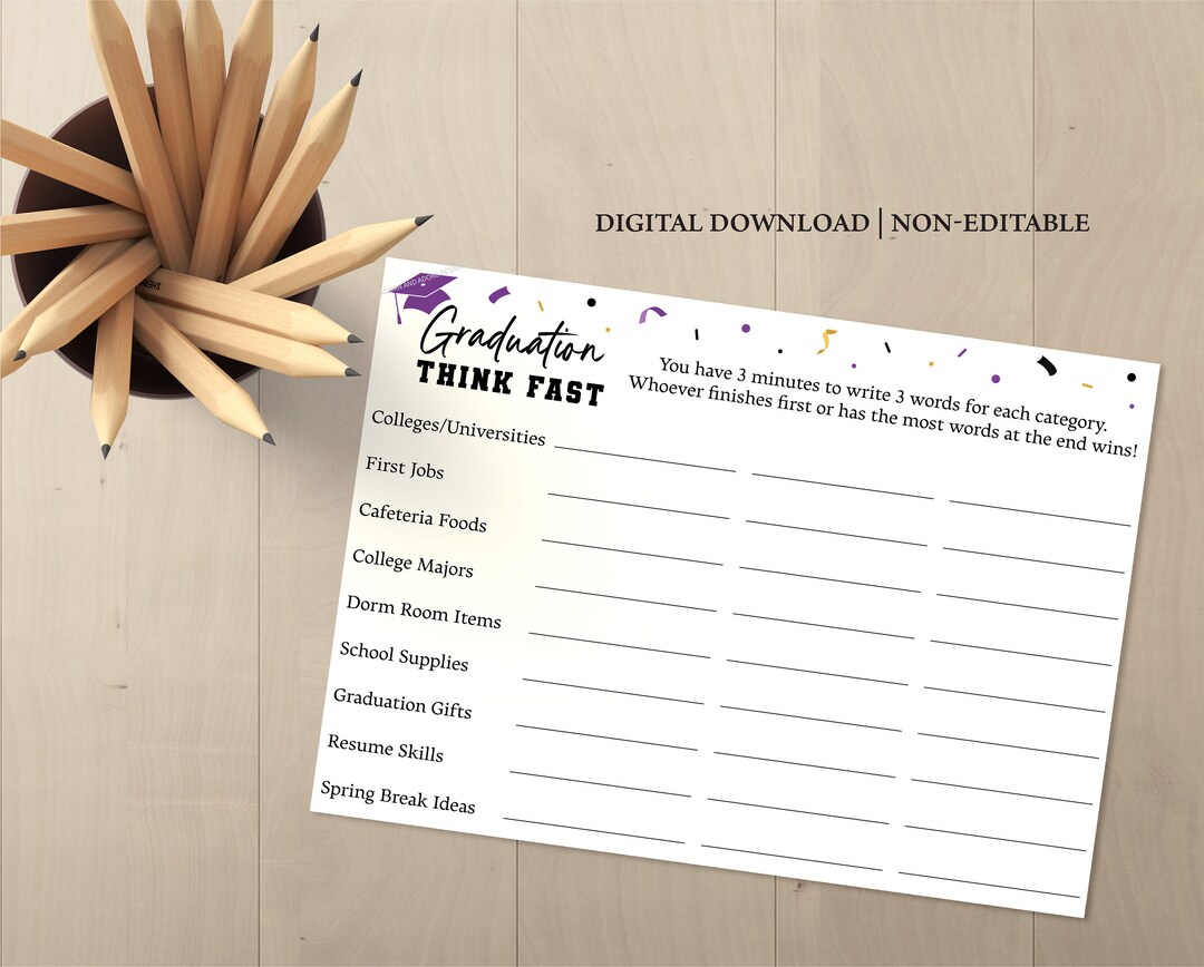 Graduation Think Fast Game, Printable Think Fast Game, Graduation Games ...