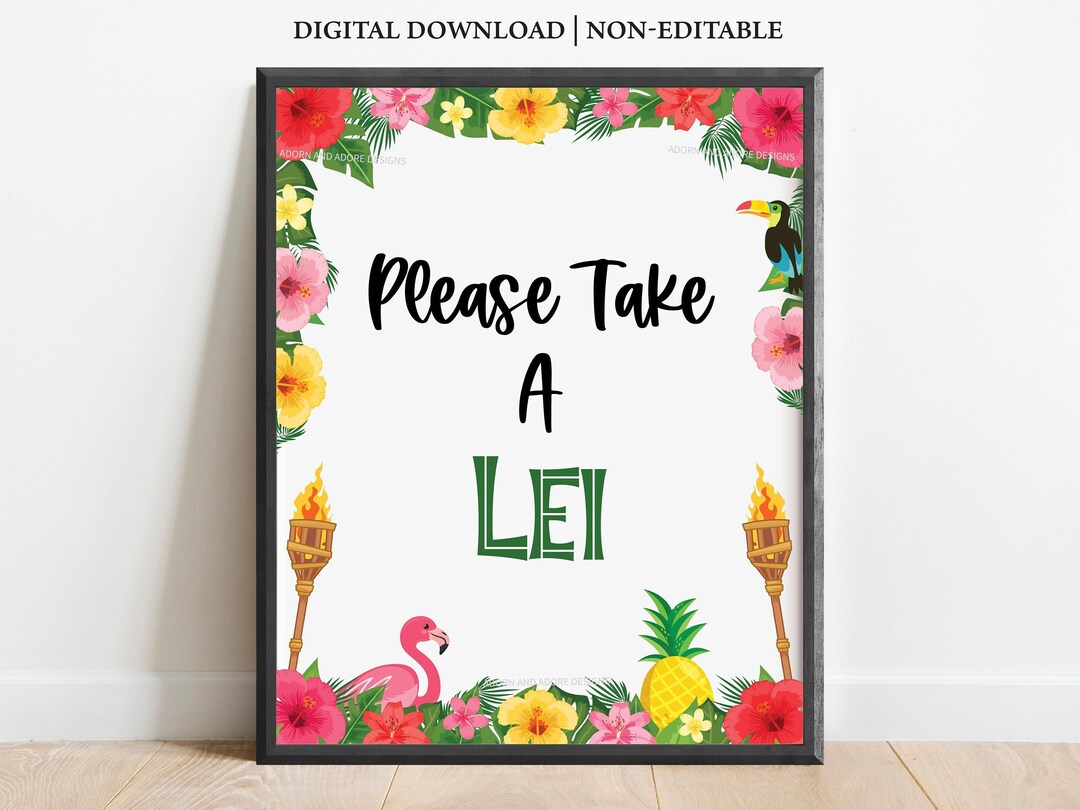 Lei Sign, Luau Lei Sign, Tropical Lei Sign, Printable Luau Signs ...