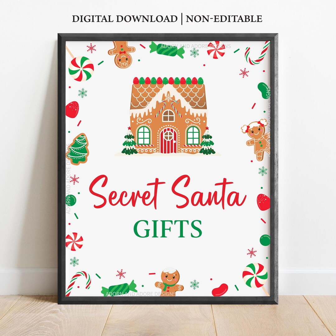 Secret Santa Sign, Printable Secret Santa Sign, Christmas Party Sign ...
