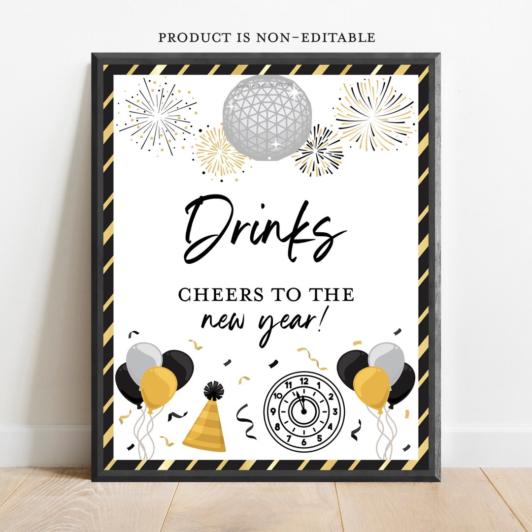 New Years Drinks Sign New Years Party Signs New Years Eve - Etsy