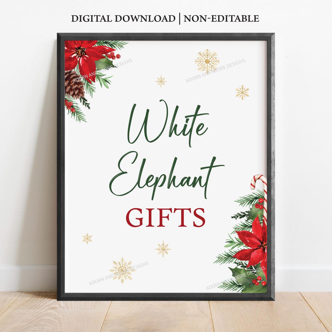 White Elephant Sign, Christmas White Elephant Sign, Printable White ...