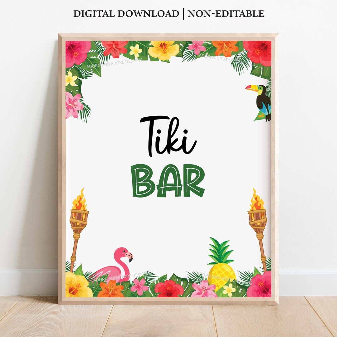 Tiki Bar Sign, Luau Tiki Bar Sign, Tropical Tiki Bar Sign, Printable ...