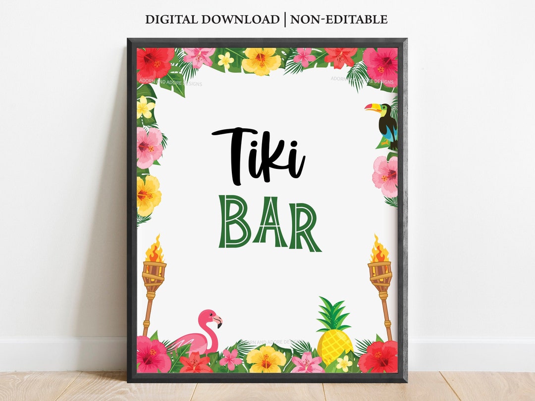 Tiki Bar Sign, Luau Tiki Bar Sign, Tropical Tiki Bar Sign, Printable ...