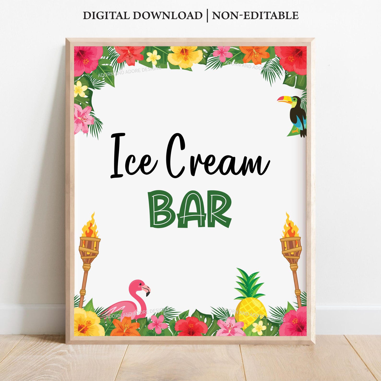 Ice Cream Bar Sign, Luau Ice Cream Bar Sign, Tropical Ice Cream Bar ...
